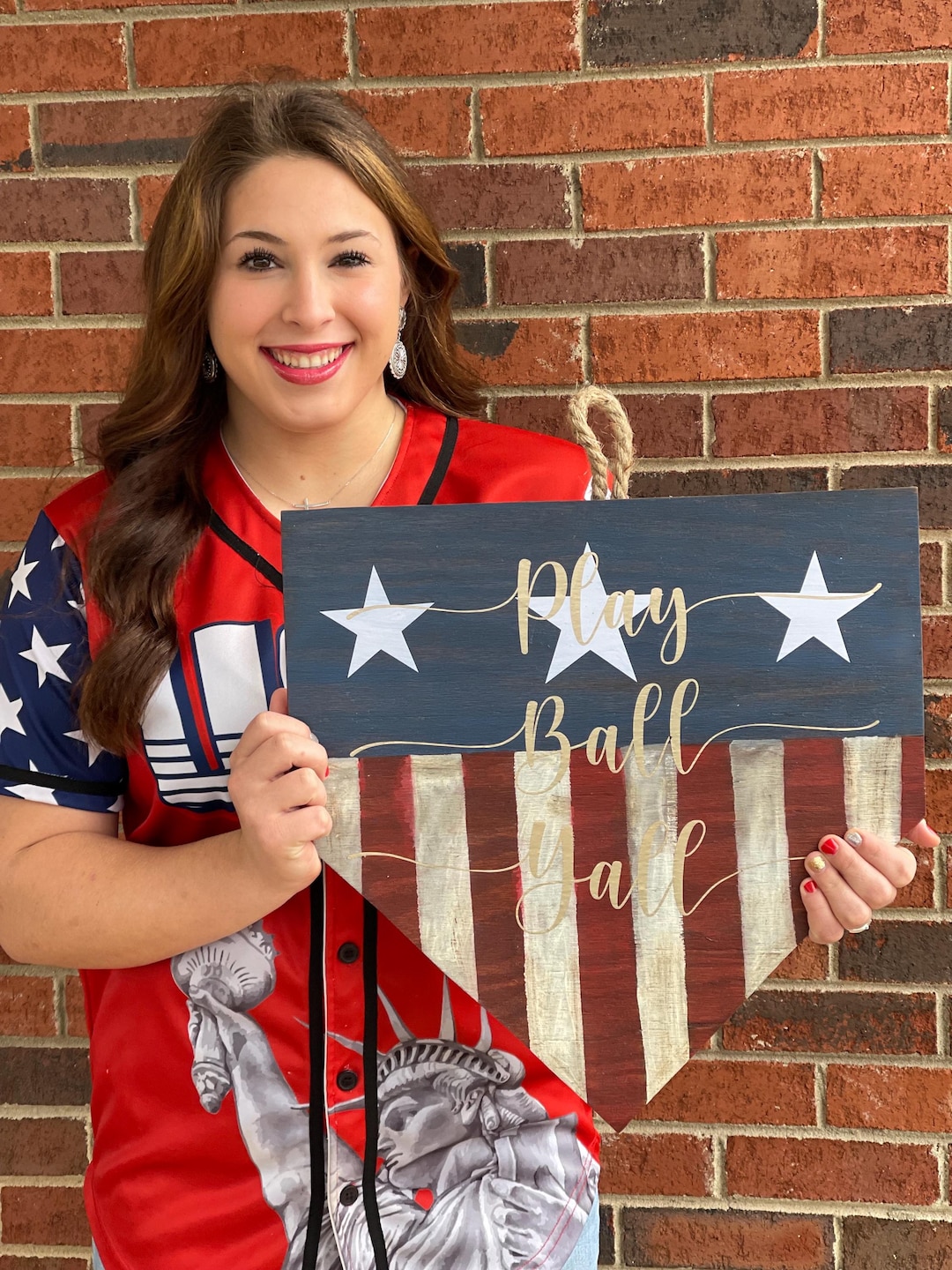 Customized Baseball Front Porch Sign, American Flag Front Door Sign ...