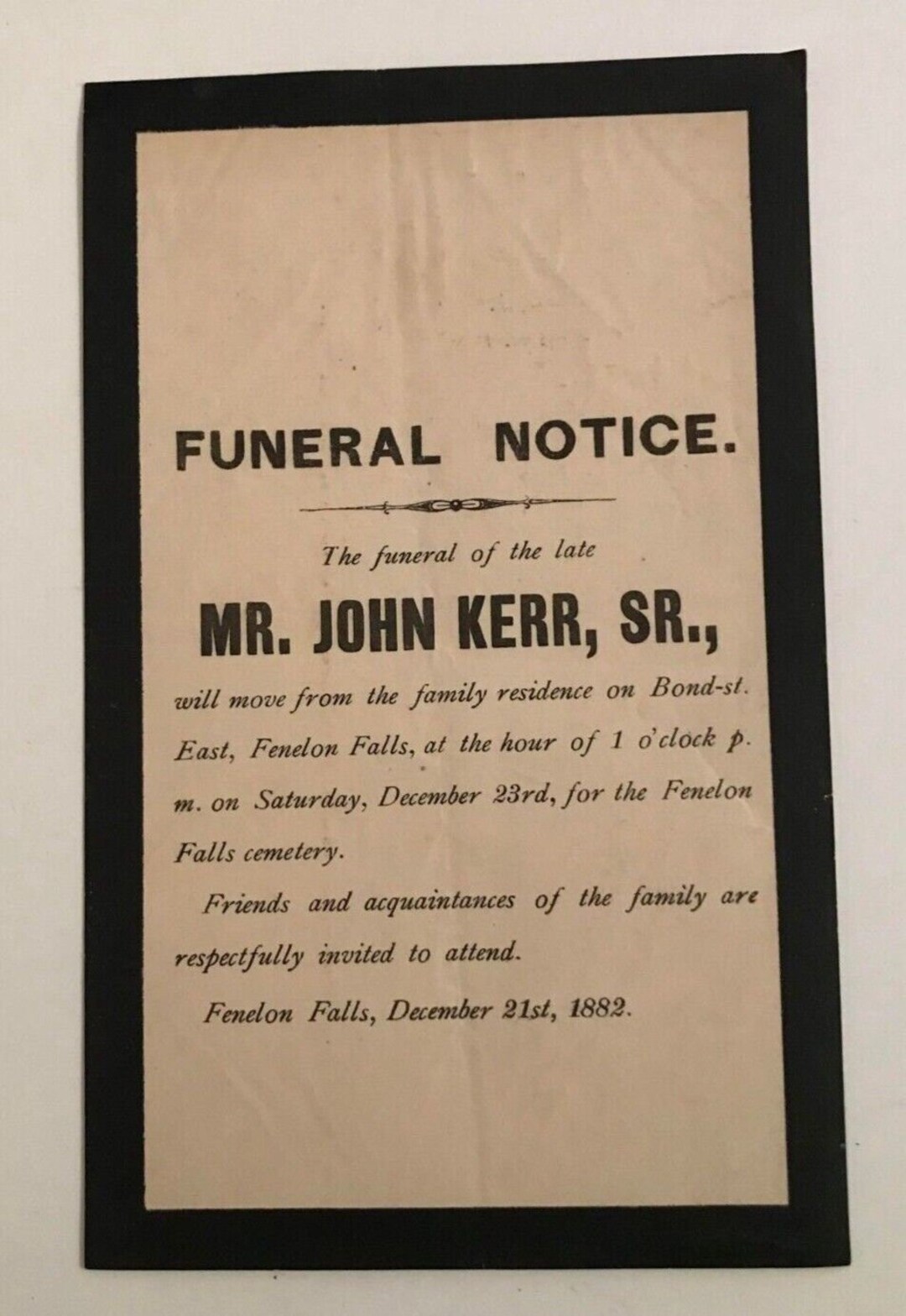 Antique Paper Funeral Notices 1882 1901 KERR Family Name Fenelon Falls ...