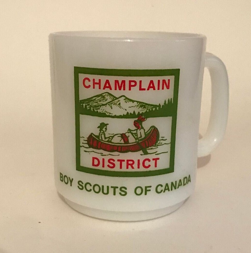 Boy Scouts of Canada: 1940s Canoe milk Glass Mug Champlain Troop ON ...