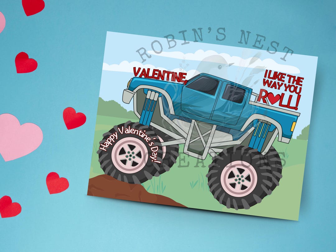 I Like the Way You Roll Monster Truck Valentine Card - INSTANT DIGITAL ...