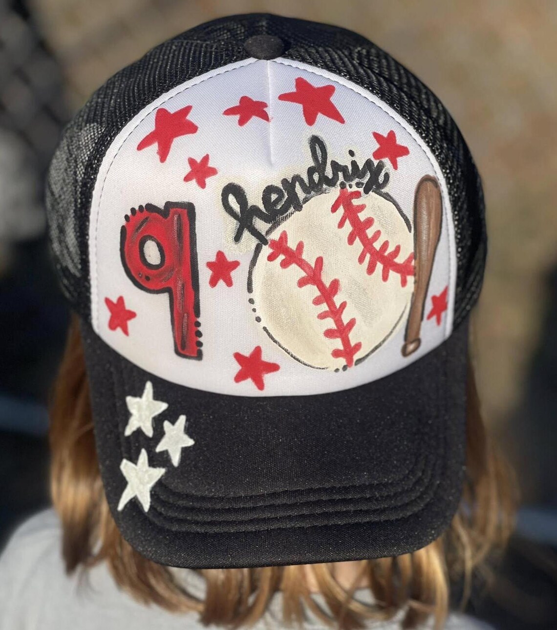 Hand Painted Baseball Mesh Trucker Hat - Etsy