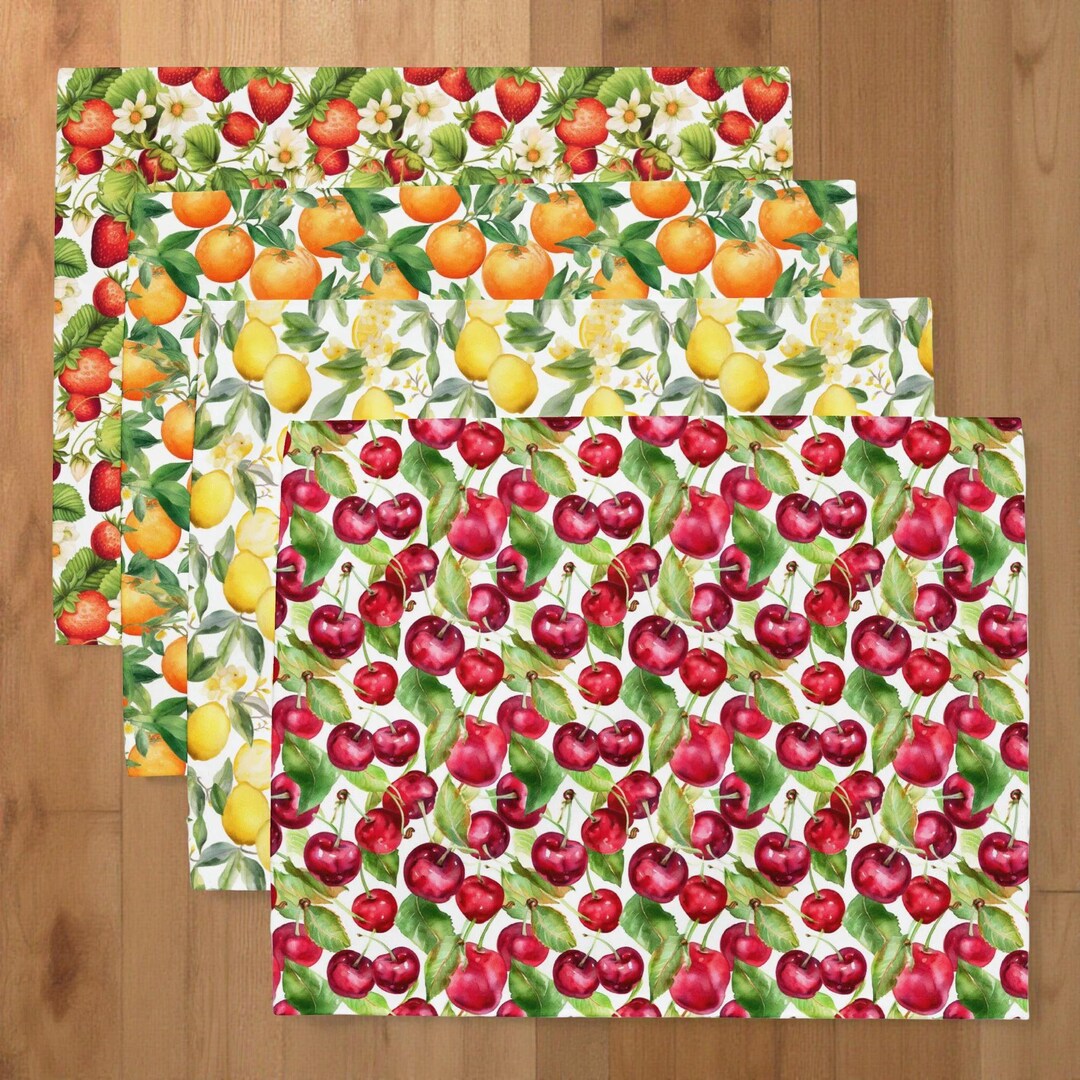 Mixed Fruit Placemat Set of 4, Cherry Lemon Table Decor, Farmhouse ...