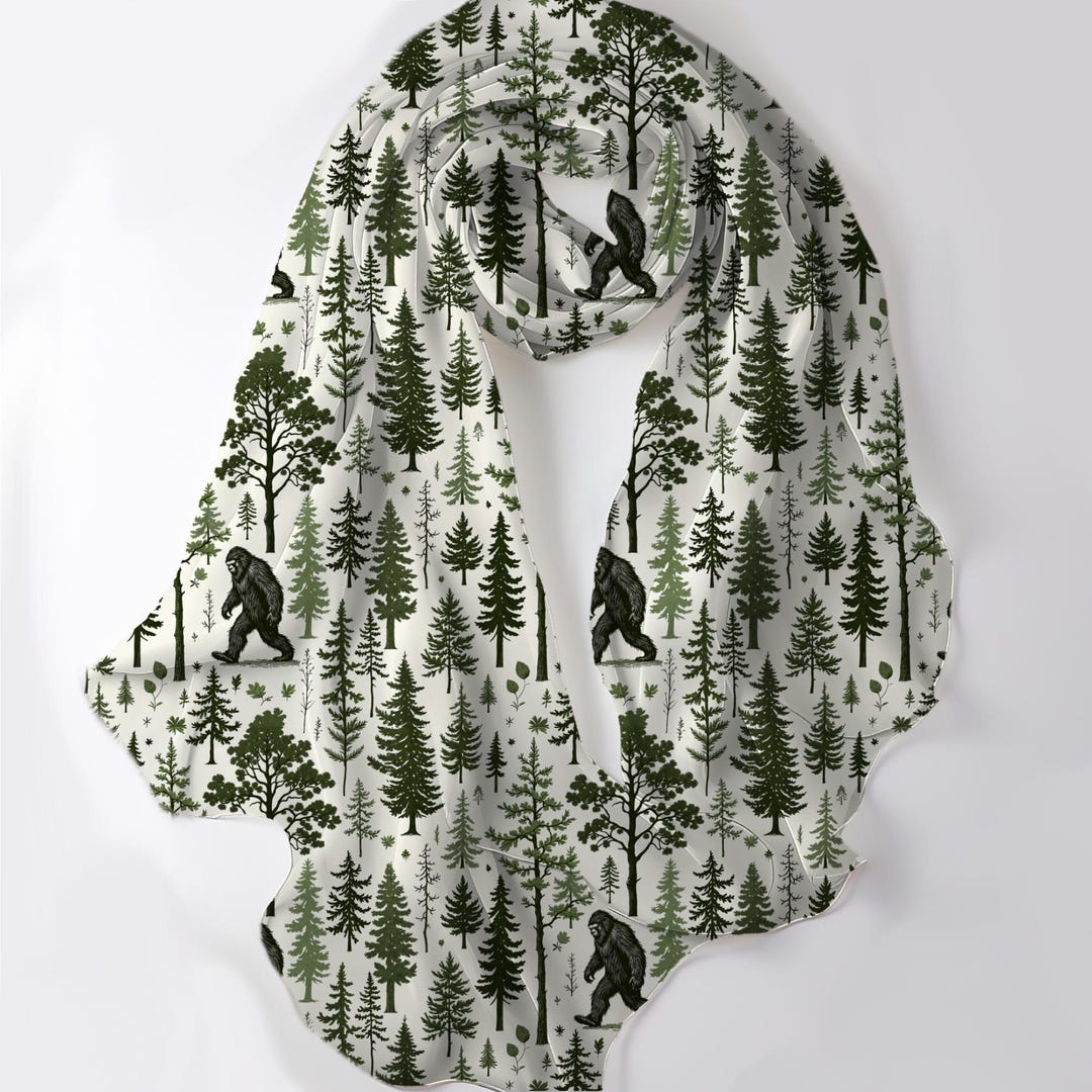 Bigfoot Scarf, Sasquatch Tree Toile Women's Scalf, Conspiracy Theory ...