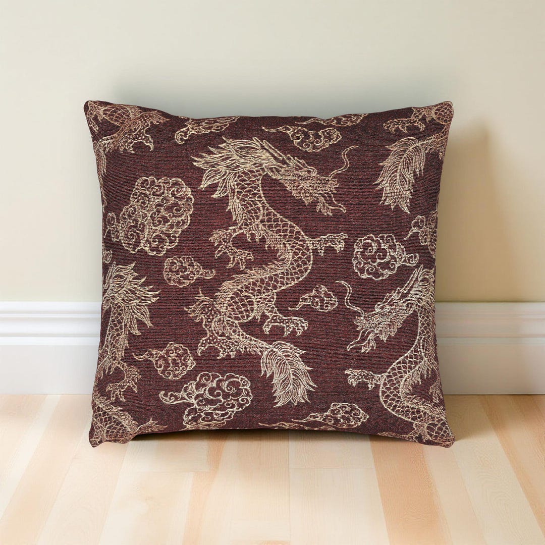 Red Dragon Woven Pillow, Chinese Home Decor, Fantasy Throw Cushion ...