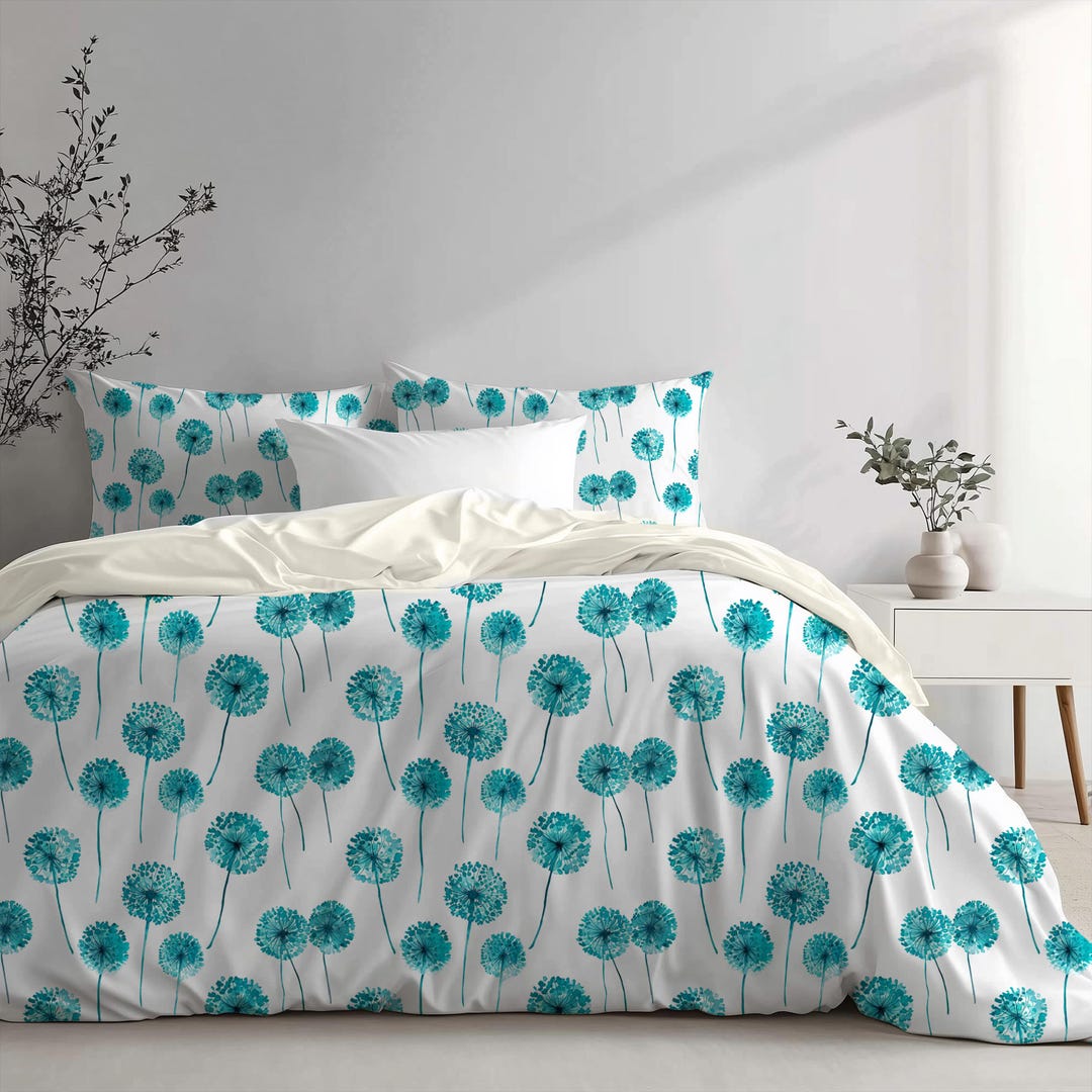 Blue Dandelion Flower Duvet Cover, Women's Quilt Cover, Modern Art Deco ...