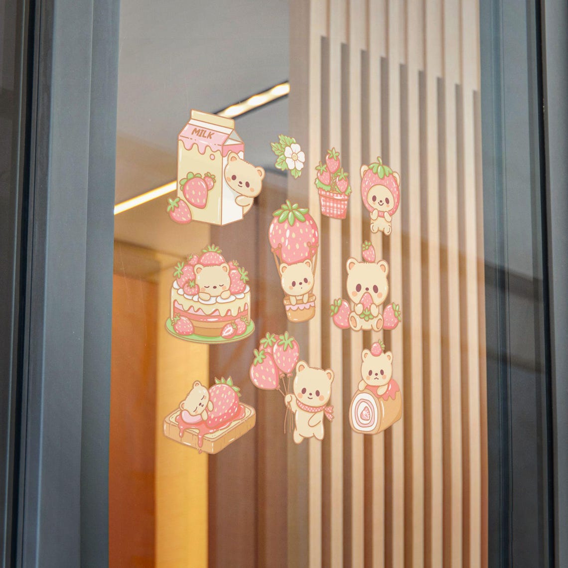 Kawaii Strawberry Bear Sticker Set, Cute Stickers, Water Resistant ...