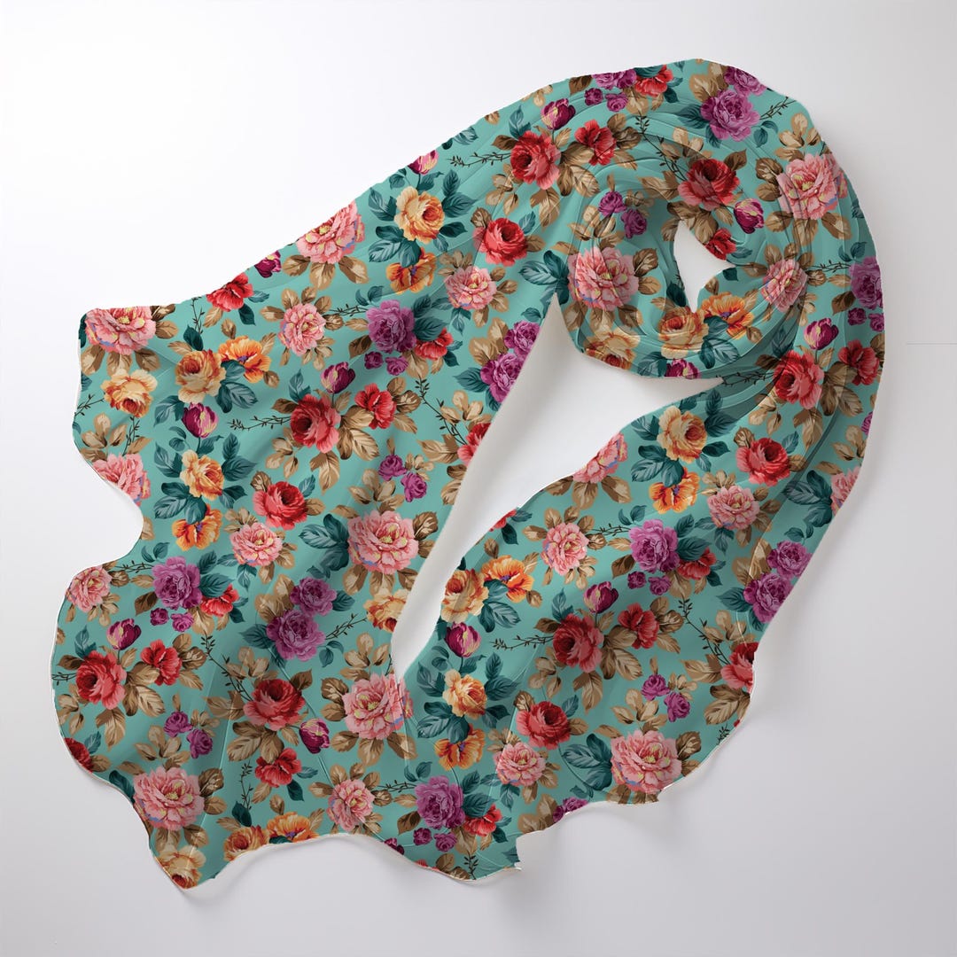 Teal Shabby Chic Floral Scarf, Rose Women's Scalf, Bandana, Gift for ...