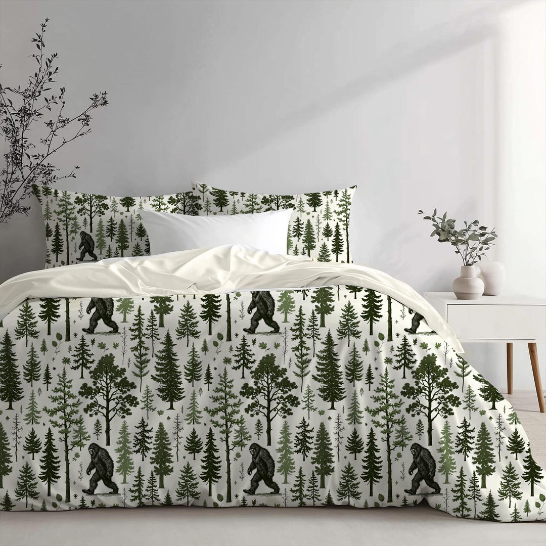 Bigfoot Forest Toile Duvet Cover, Sasquatch Quilt Cover, Conspiracy ...