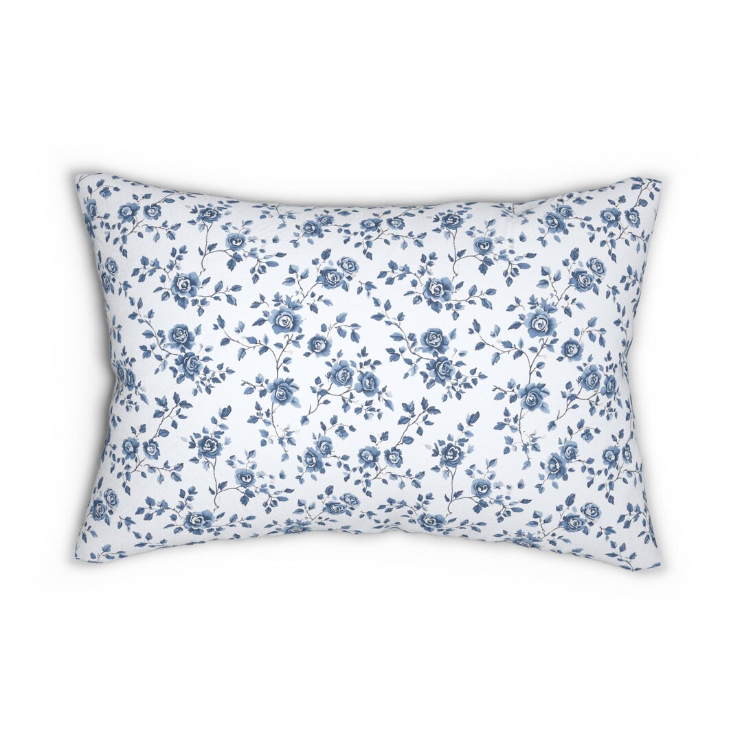 Blue Floral Rose Lumbar Pillow, Wildflower Floral Cozy Home Decor, Gift ...