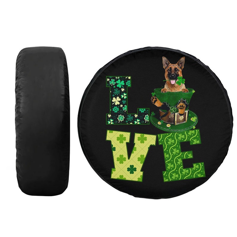 German Shepherd Tire Cover, Clover Pattern Tire Cover, Dog Lover Tire ...