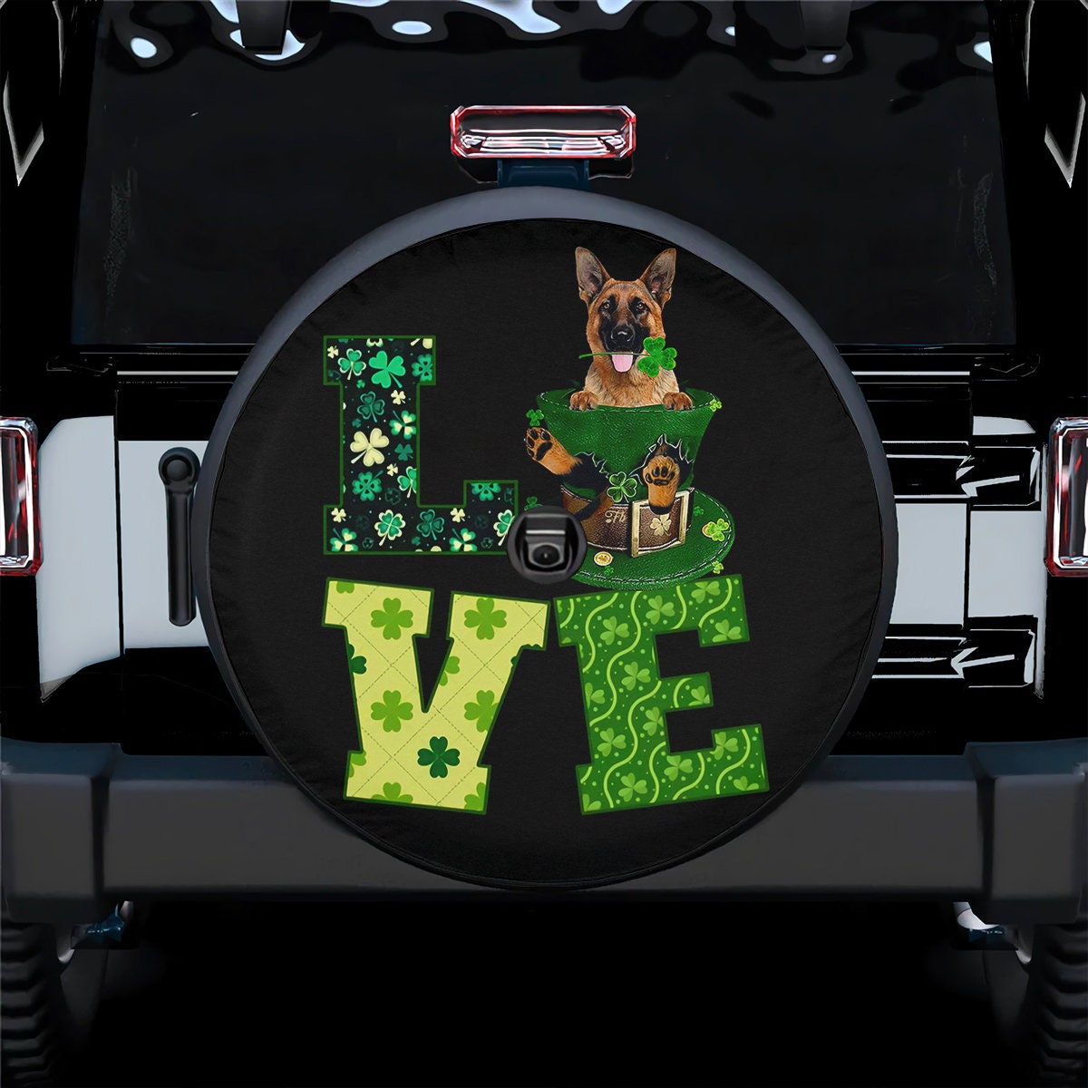 German Shepherd Tire Cover, Clover Pattern Tire Cover, Dog Lover Tire ...