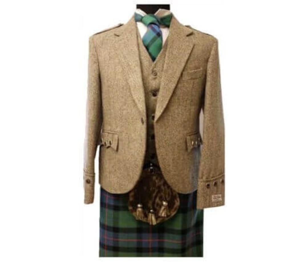 Scottish Mens Khaki Argyle Kilt Jacket & Vest Tweed Wool Wedding Kilt ...