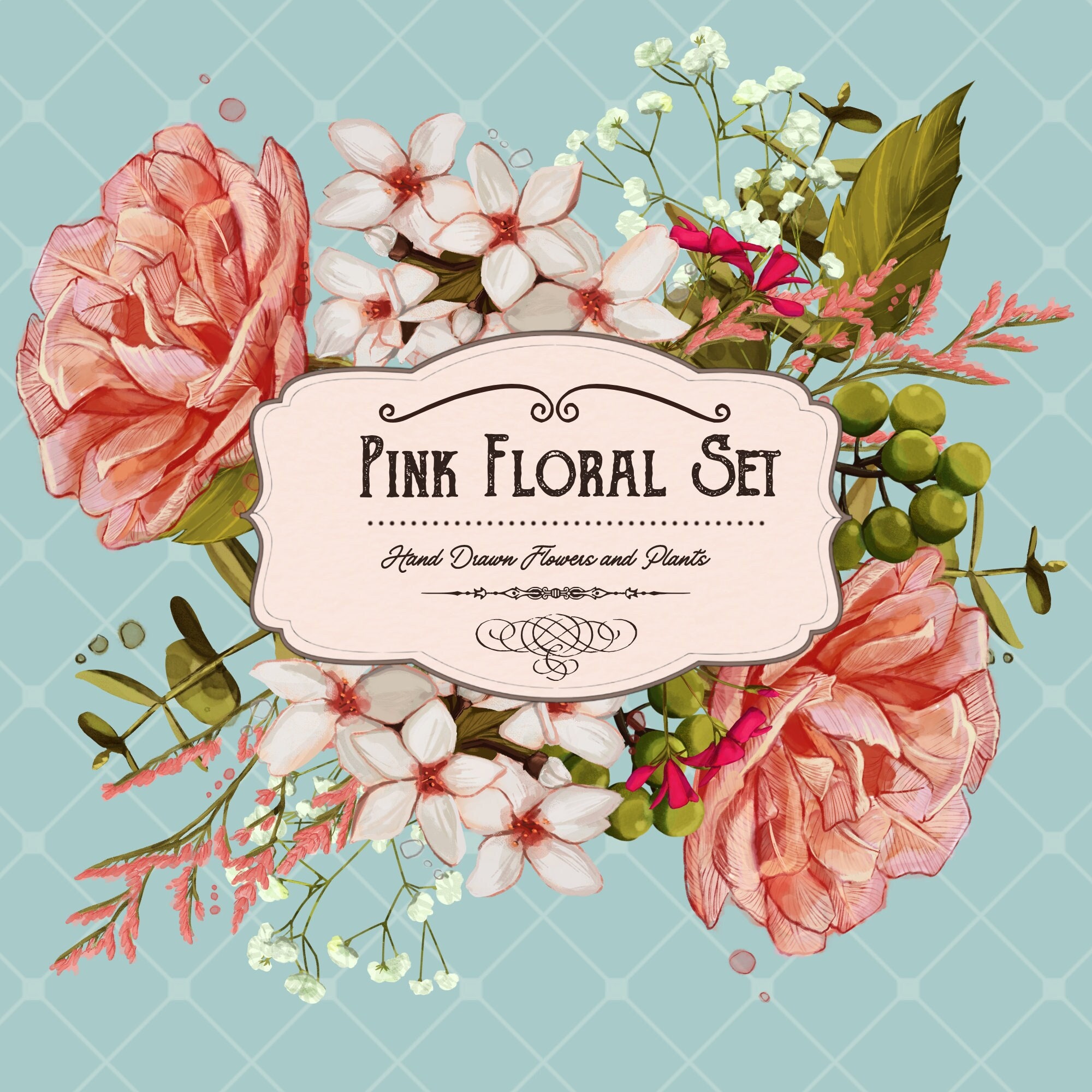 Floral Hand Drawn Clipart Flower Bundle Clipart Wedding - Etsy