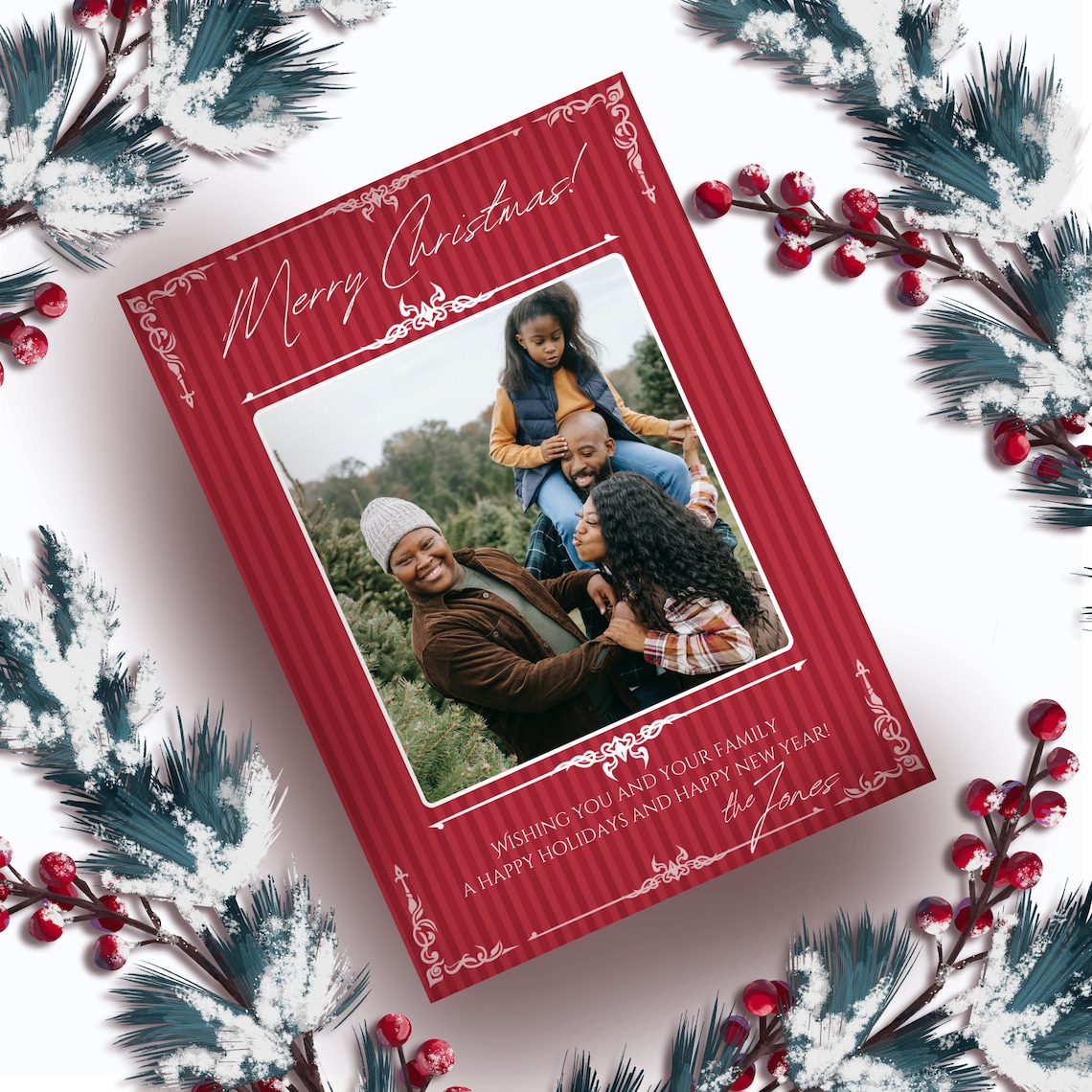 Red Christmas Card Template Canva / Holiday Card Template / Red Merry ...