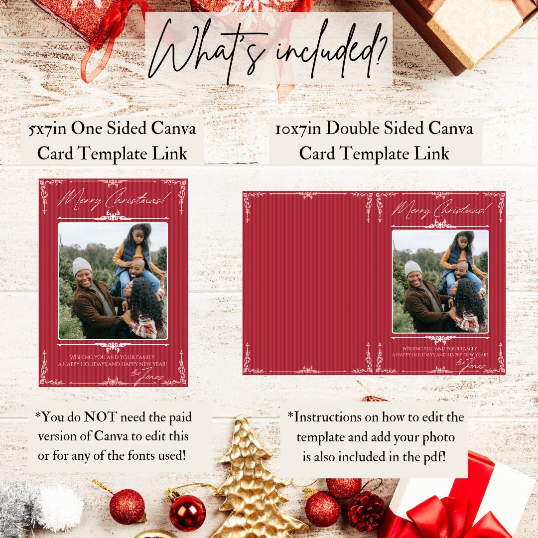 Red Christmas Card Template Canva / Holiday Card Template / Red Merry ...