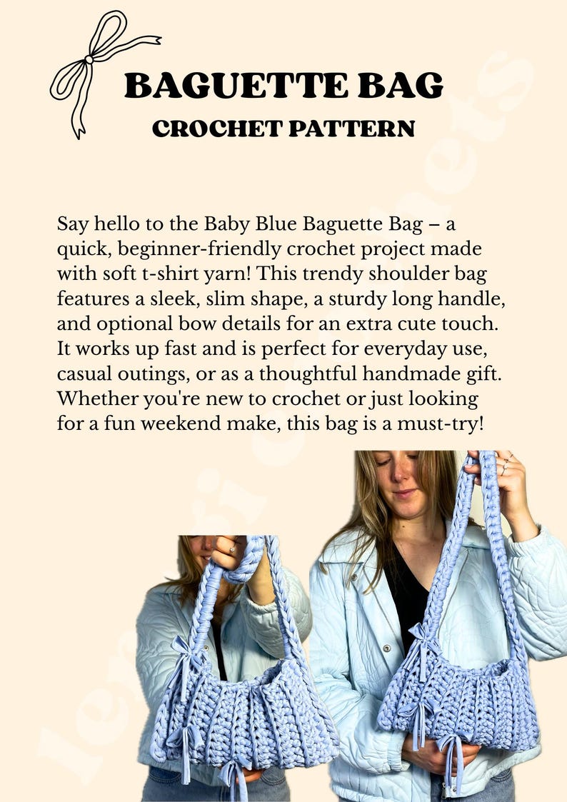 Crochet Bag Pattern PDF: Beginner-friendly T-shirt Yarn Baguette ...