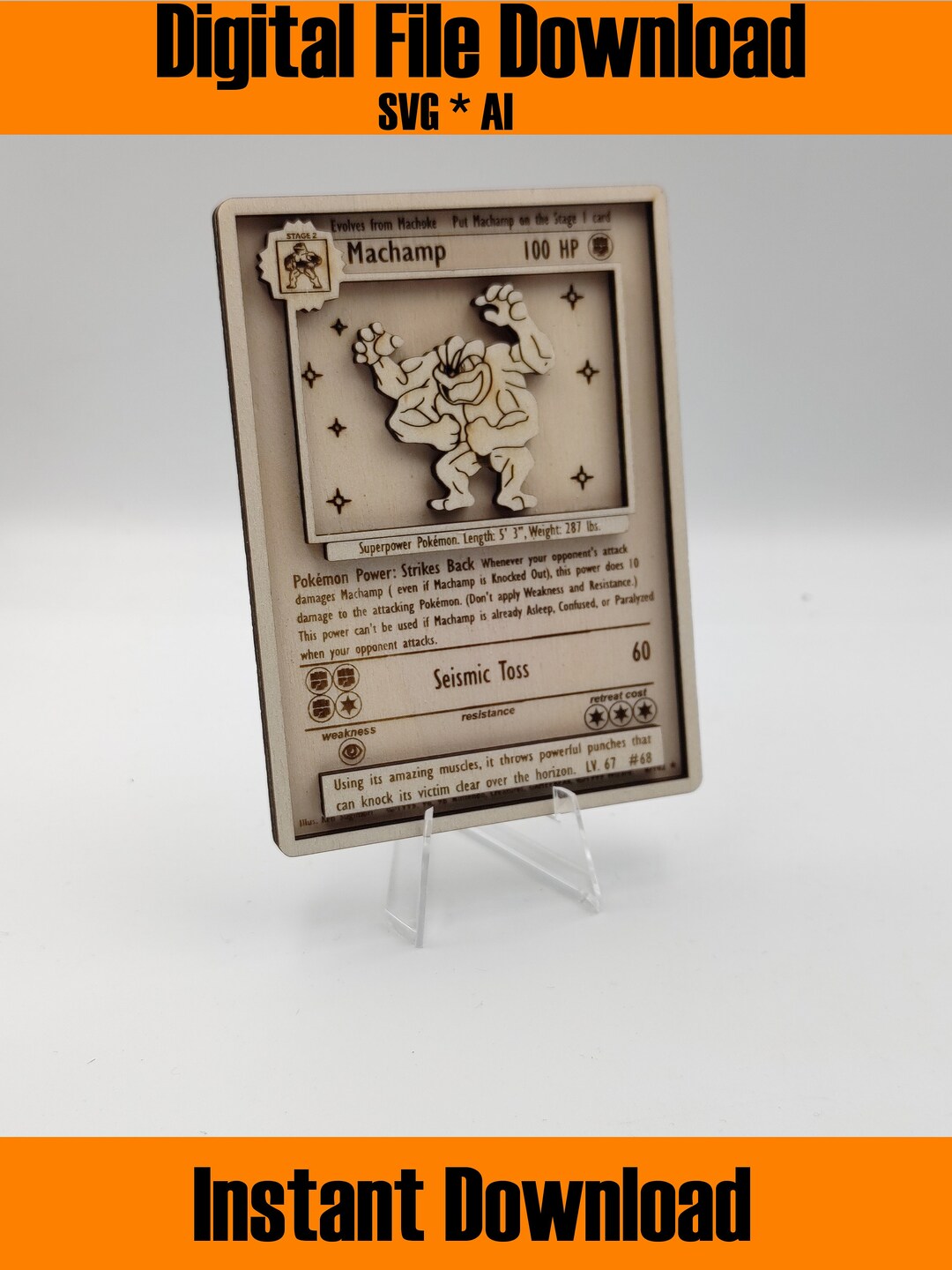 Machamp Pokémon Wooden Card 8/102 Lightburn, Laser Cutter Files for ...