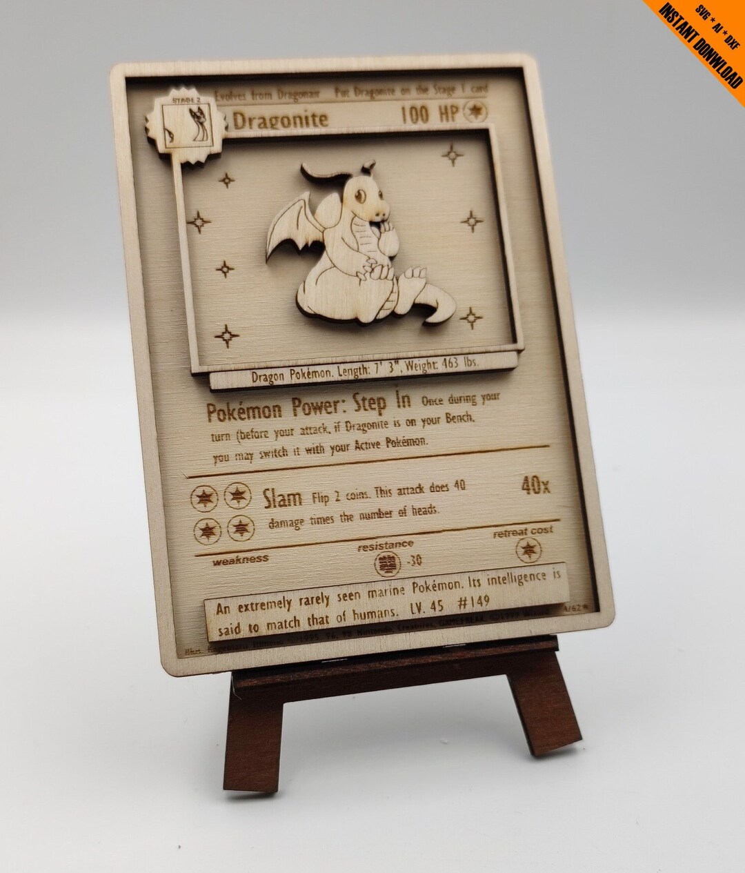 Dragonite #149 Pokemon TCG Card Svg/ai/dxf | Fan-made Wooden Trading ...