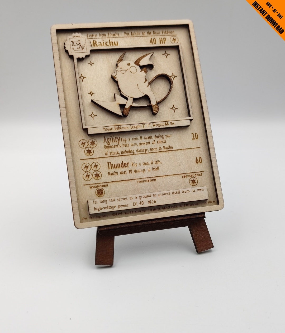 Raichu #026 Pokemon TCG Card Svg/ai/dxf | Fan-made Wooden Trading Card ...