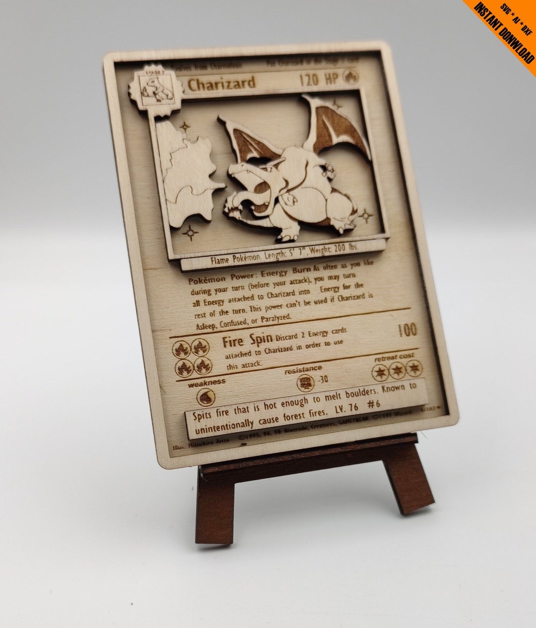Charizard Pokémon - Wooden Card - 006 - 4/102 - Laser Cutter Files for ...