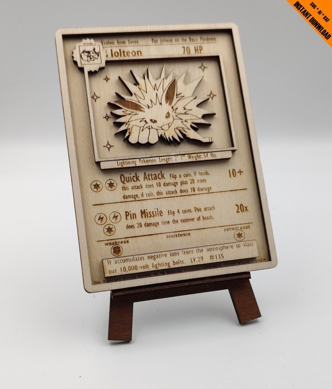 Jolteon #135 Pokemon TCG Card Svg/ai/dxf | Fan-made Wooden Trading Card ...