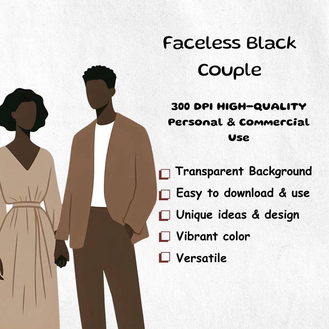 Faceless Black Couple Clipart Bundle: Romantic Illustration (digital ...