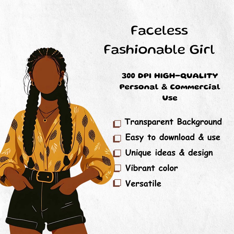 33 Faceless Girl Clipart, Aesthetic Girl, Vector Art Printable, Black ...