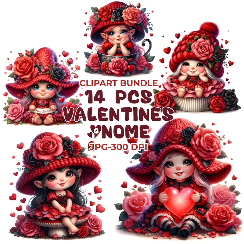 Valentine Gnome Clipart - Etsy