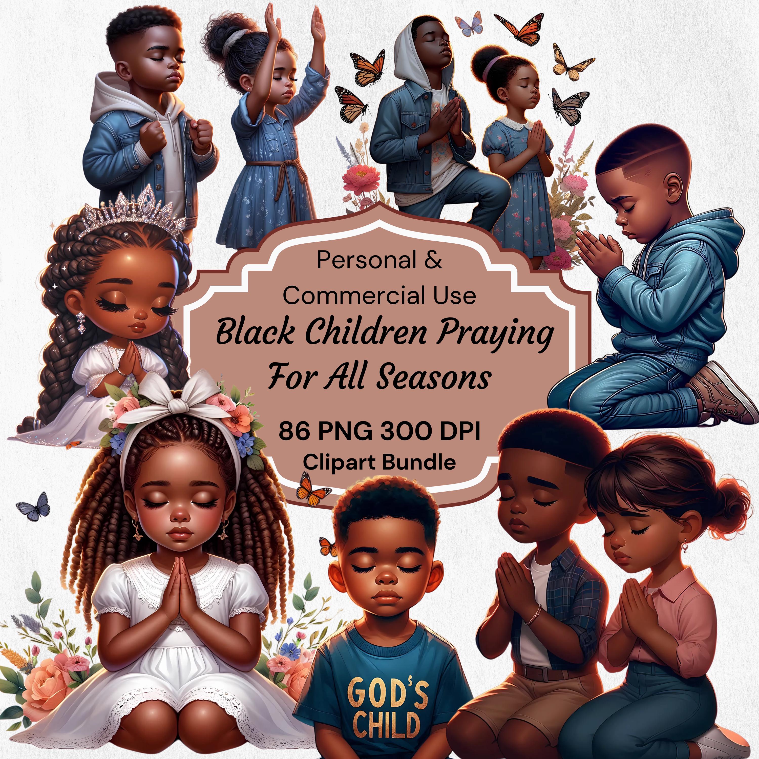 Praying Kids Clipart, Black Boys & Girls Praying, Bible Teaching ...