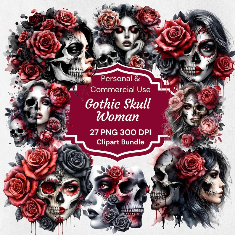 Half Skull Woman Png Clipart, Gothic Skull, Skeleton Face, Floral Skull ...