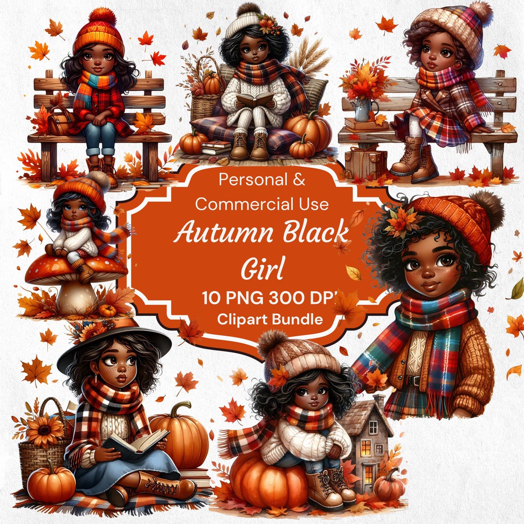 Black Girl Fall Clipart PNG: Afro Autumn Design Digital Download - Etsy