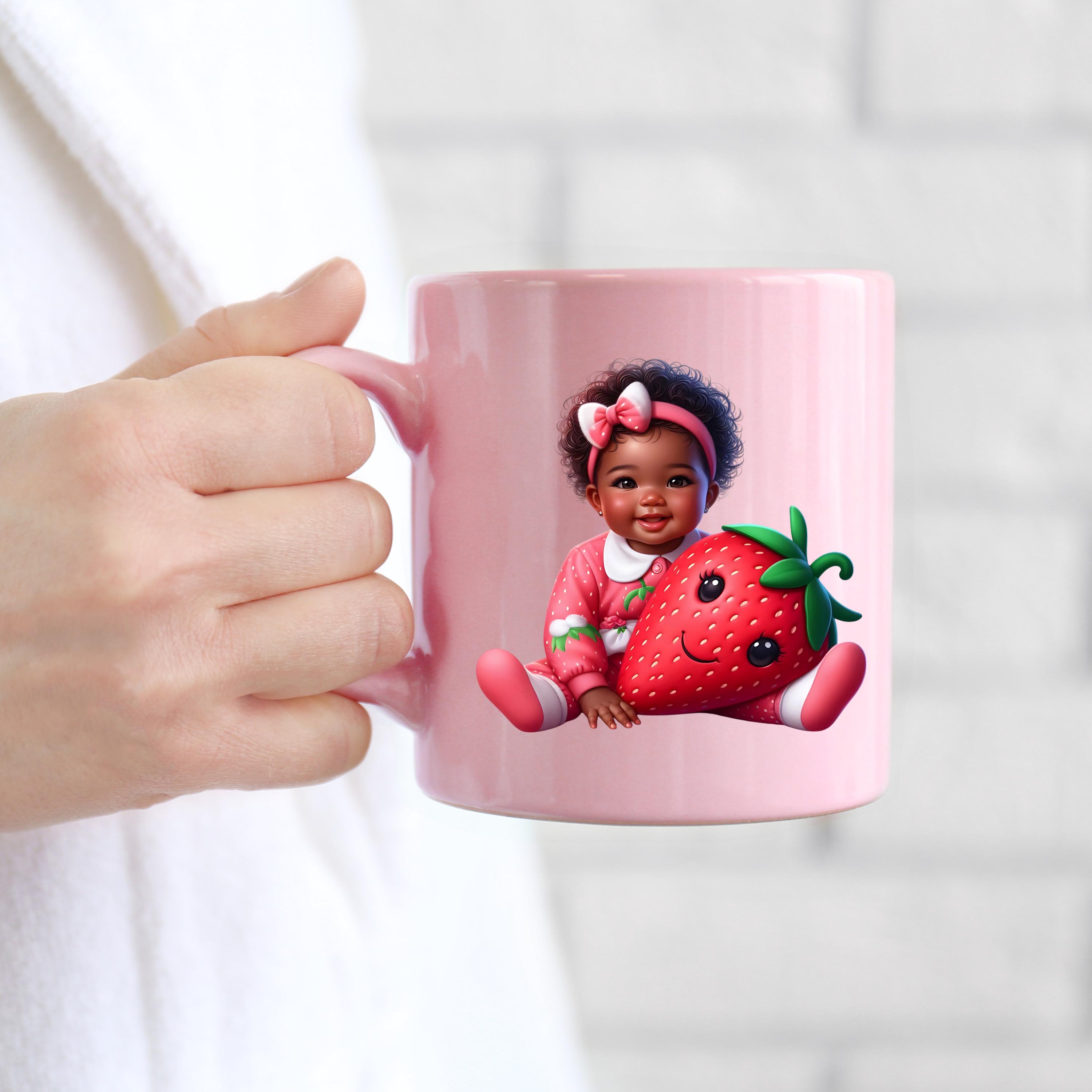 Strawberry Afro Baby Girl Clipart PNG: Cute Pink Baby Shower Clipart ...