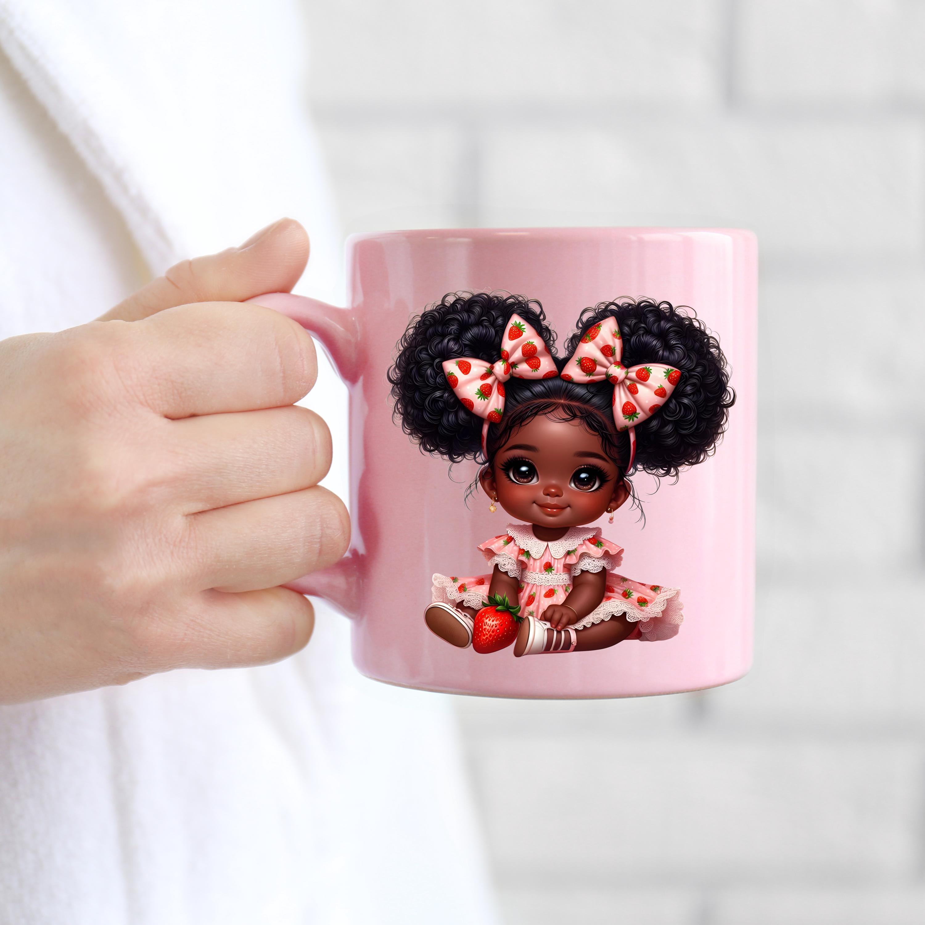 Strawberry Baby Girl Clipart: Pink Afro Baby Shower PNG, Cute African ...