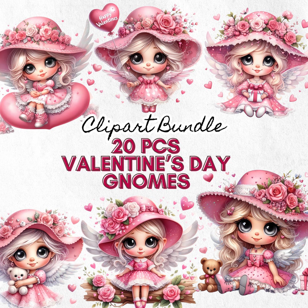 Valentines Gnome Clipart Bundle, Cute Pink Gnome Clipart for Kids ...