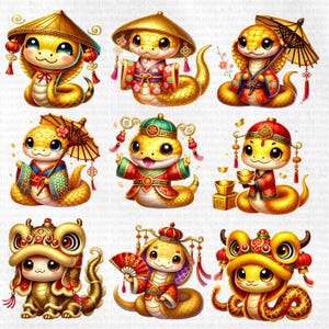 Year of the Snake Watercolor Clipart Bundle, Lunar New Year Snake Art ...