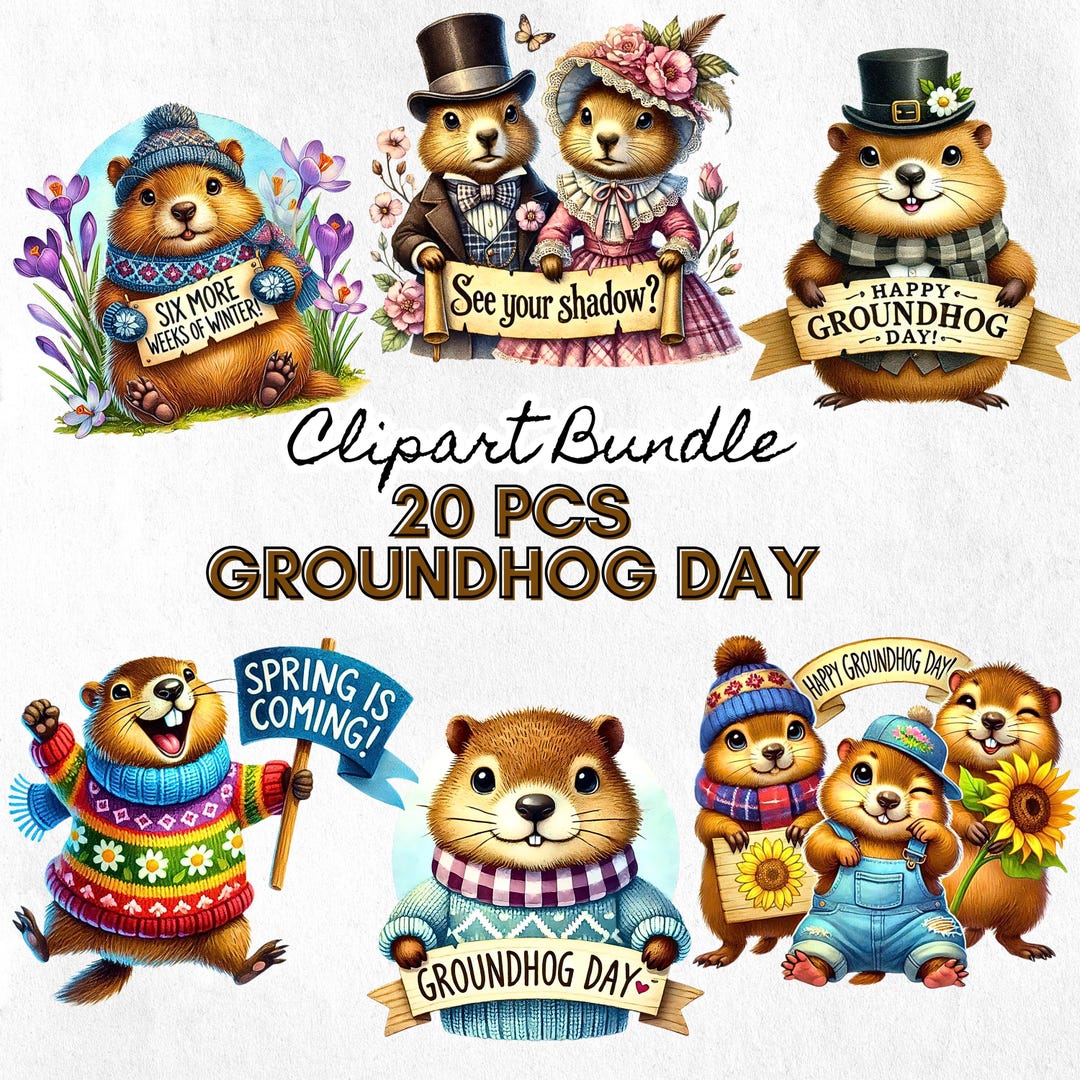 Groundhog Day PNG, Groundhog Clipart Bundle, Adorable Cute Groundhog ...