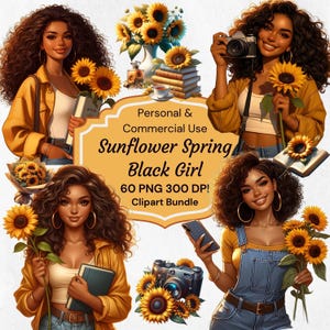 Black Girl Sunflower Clipart: Spring PNG Bundle (digital Download) - Etsy