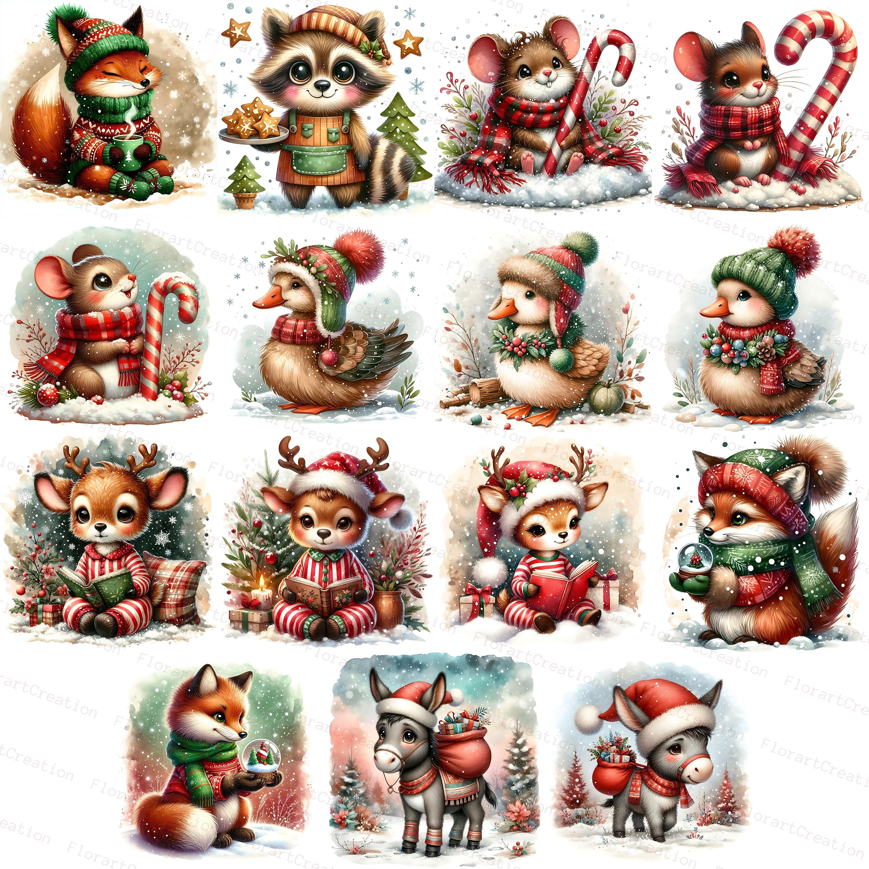Cute Christmas Animals Clipart Bundle, Winter Animals Clipart ...
