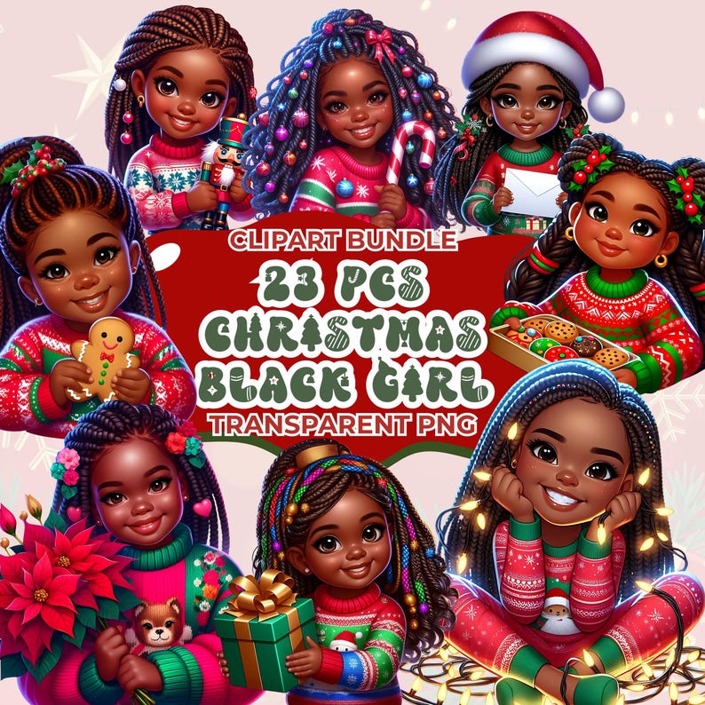 Christmas Black Girl Clipart Bundle, Melanin Kids Christmas PNG ...