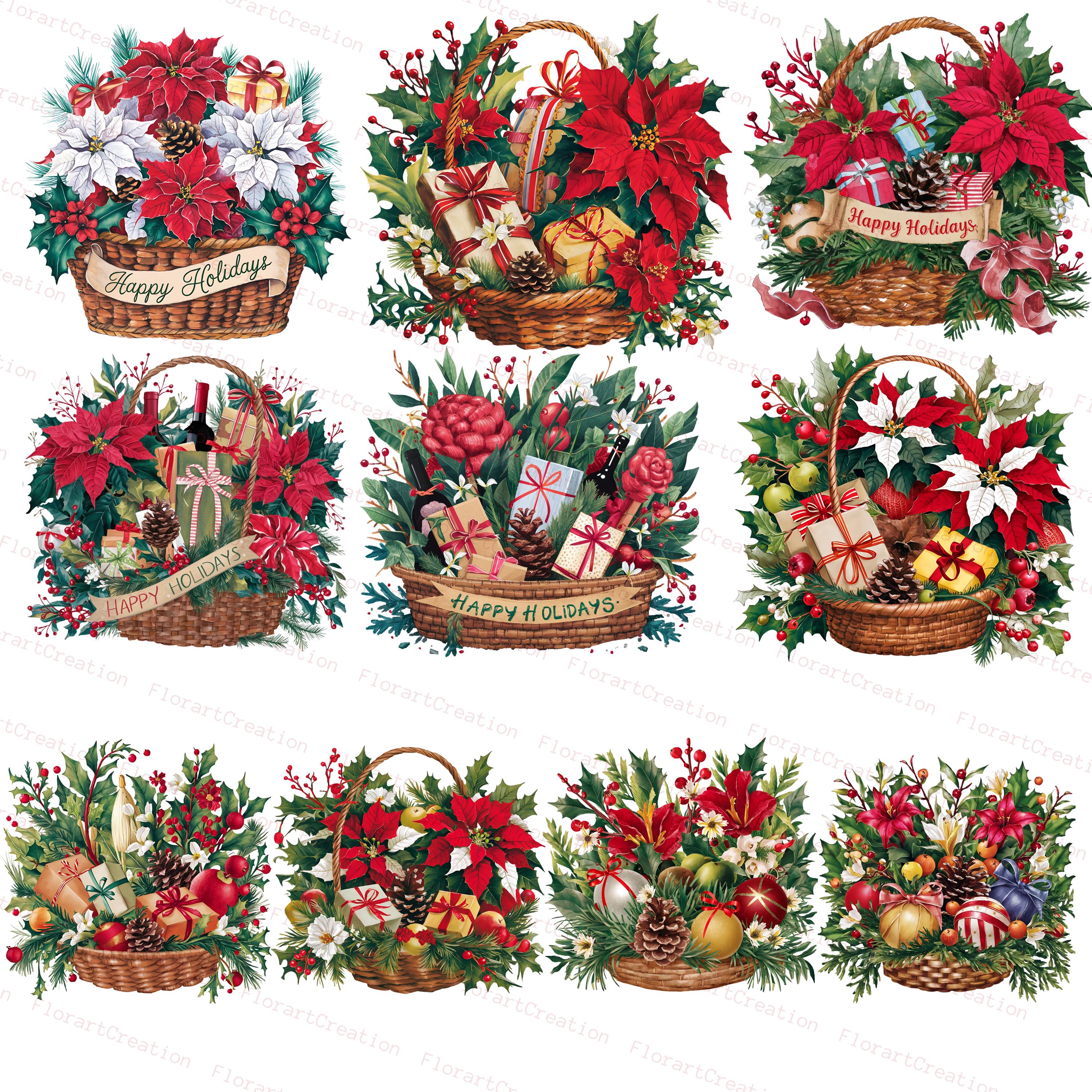 Christmas Baskets Clipart Bundle Png, Holiday Festive Gift Basket ...