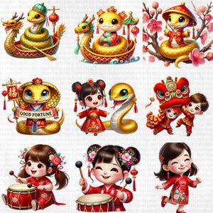 Year of the Snake Watercolor Clipart Bundle, Lunar New Year Snake Art ...