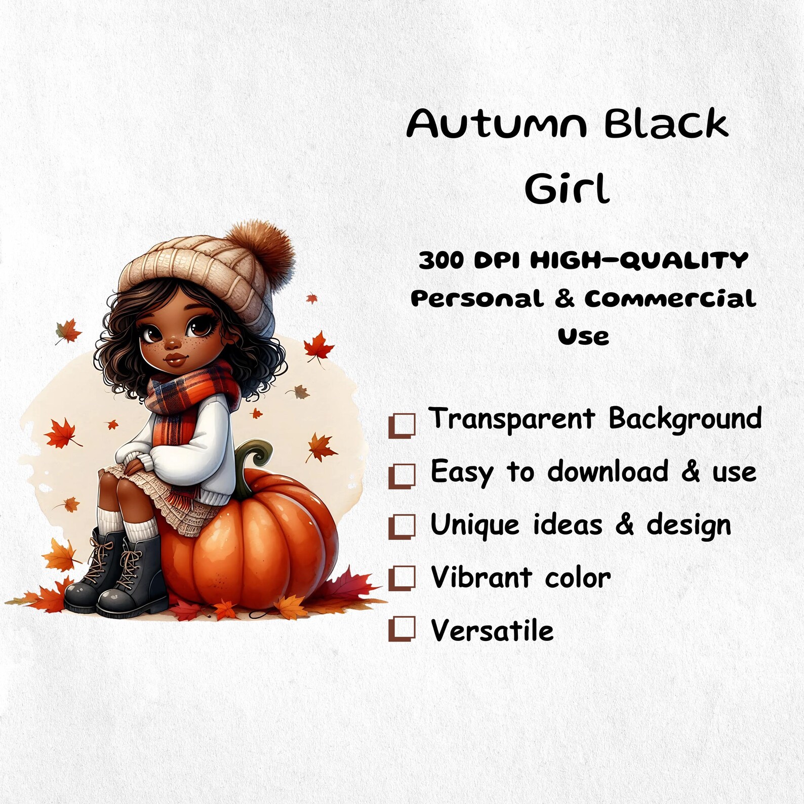 Black Girl Fall Clipart PNG: Afro Autumn Design Digital Download - Etsy