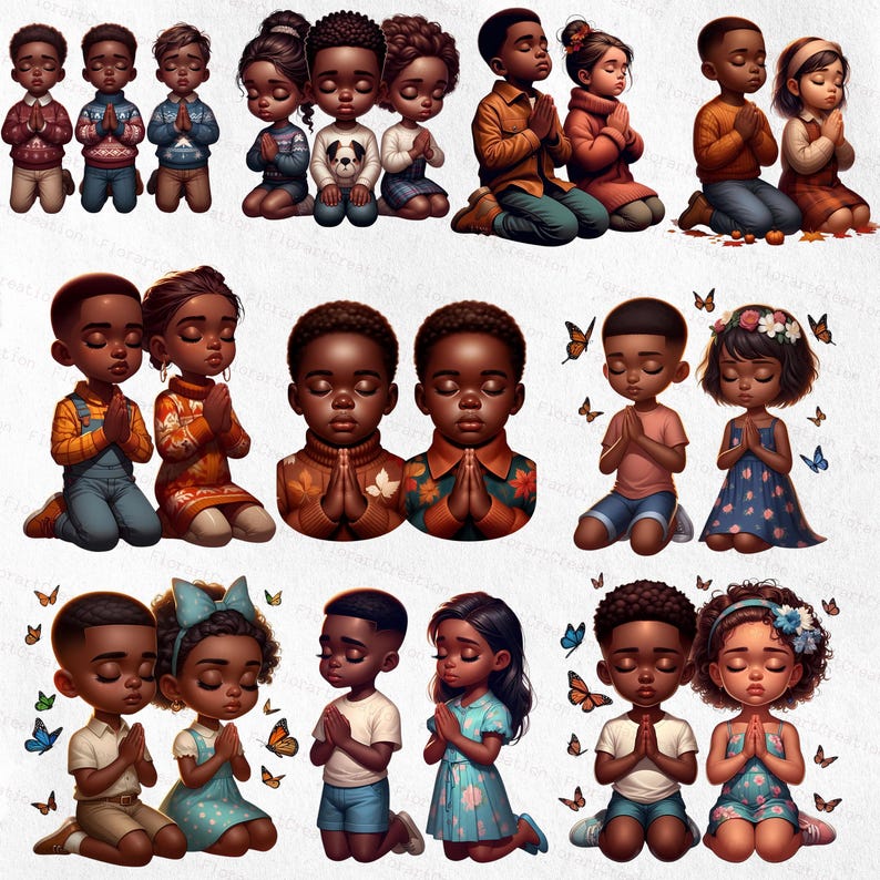 Praying Kids Clipart, Black Boys & Girls Praying, Bible Teaching ...