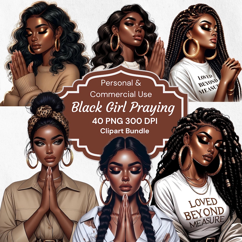Black Girl Praying Clipart: African American Women, Faith Art (PNG, 300 ...