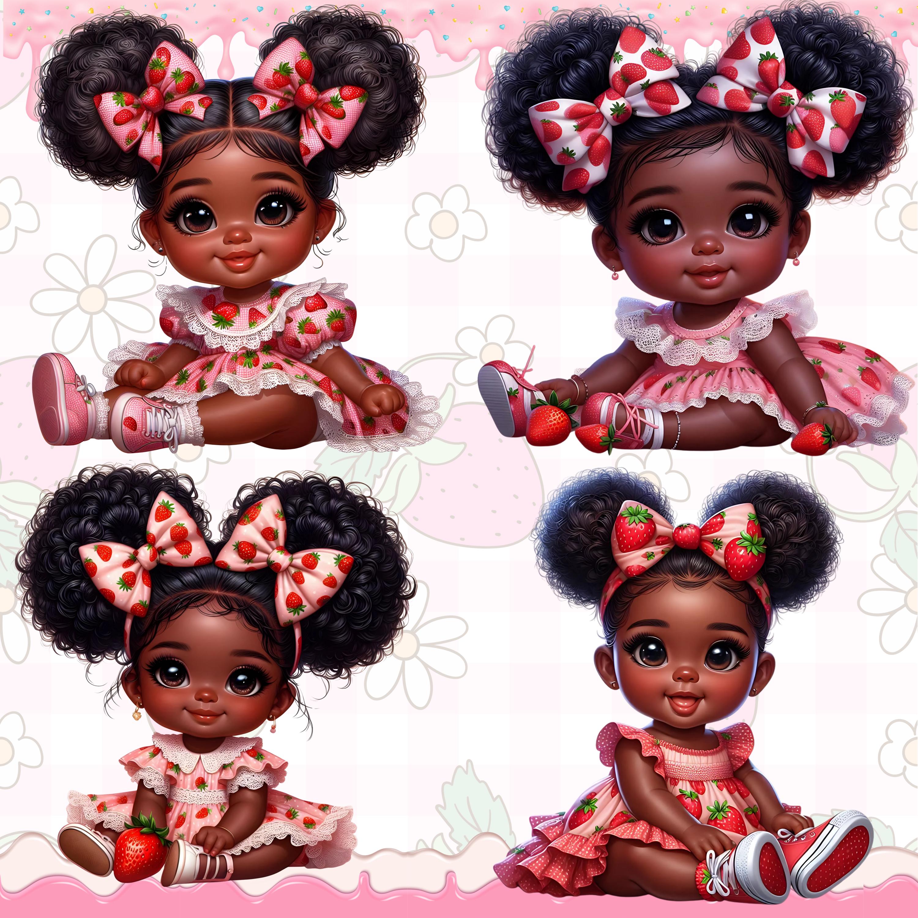 Strawberry Baby Girl Clipart: Pink Afro Baby Shower PNG, Cute African ...