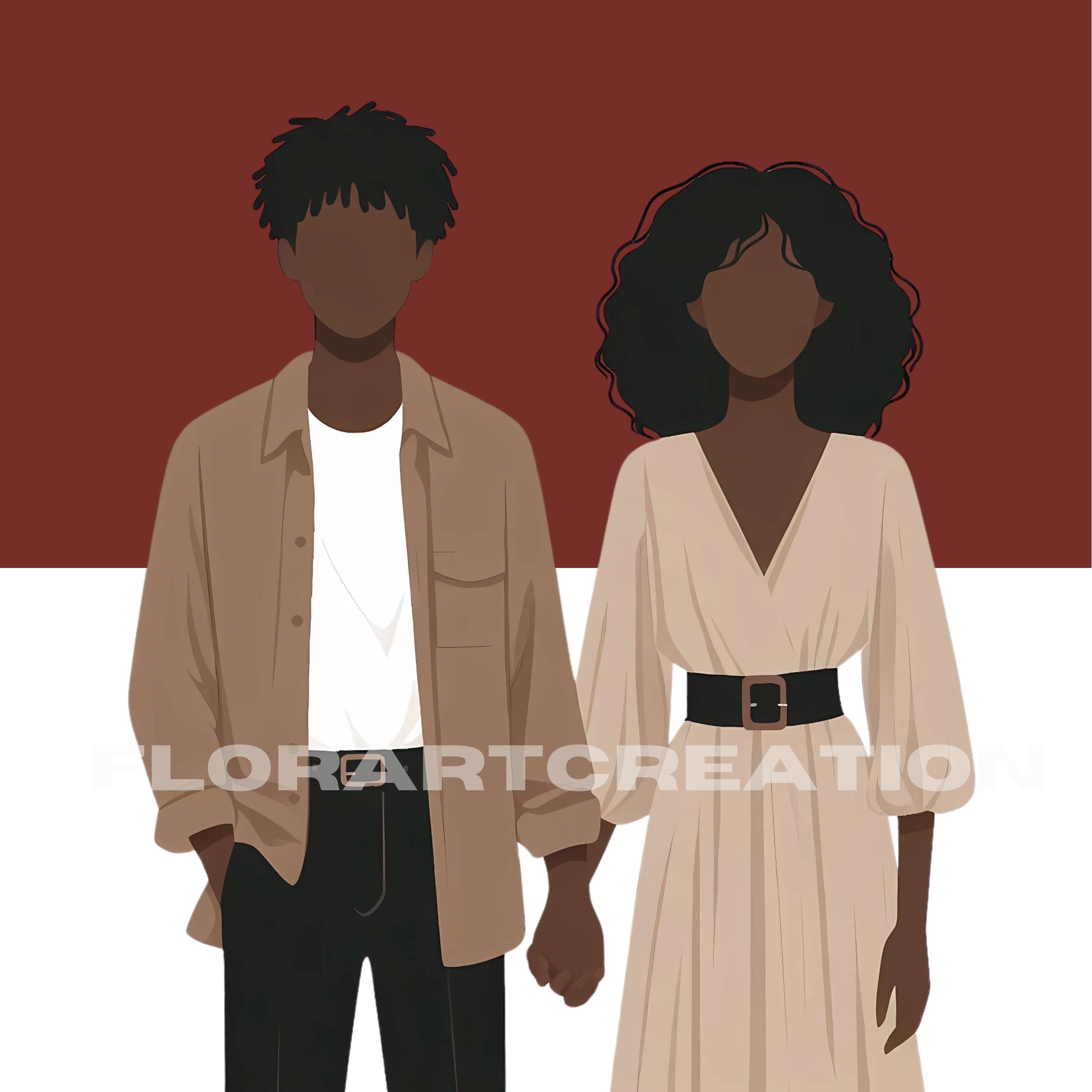 Faceless Black Couple Clipart Bundle: Romantic Illustration (digital ...