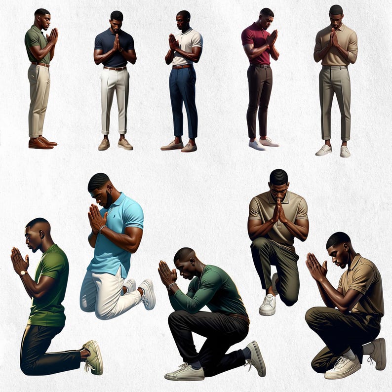 Black Praying Man Clipart: Christian PNG Bundle (digital Download) - Etsy