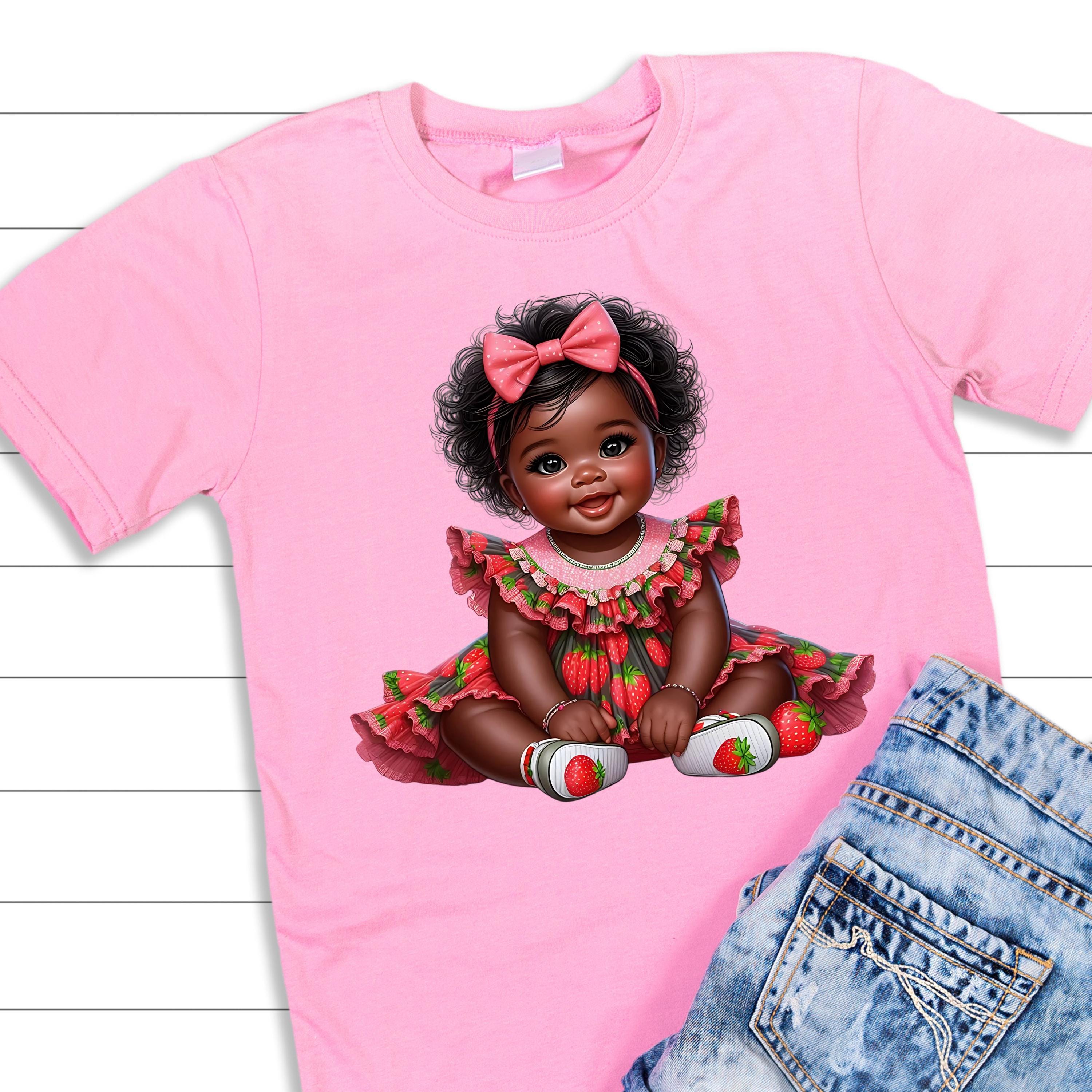 Strawberry Baby Girl Clipart: Pink Afro Baby Shower PNG, Cute African ...