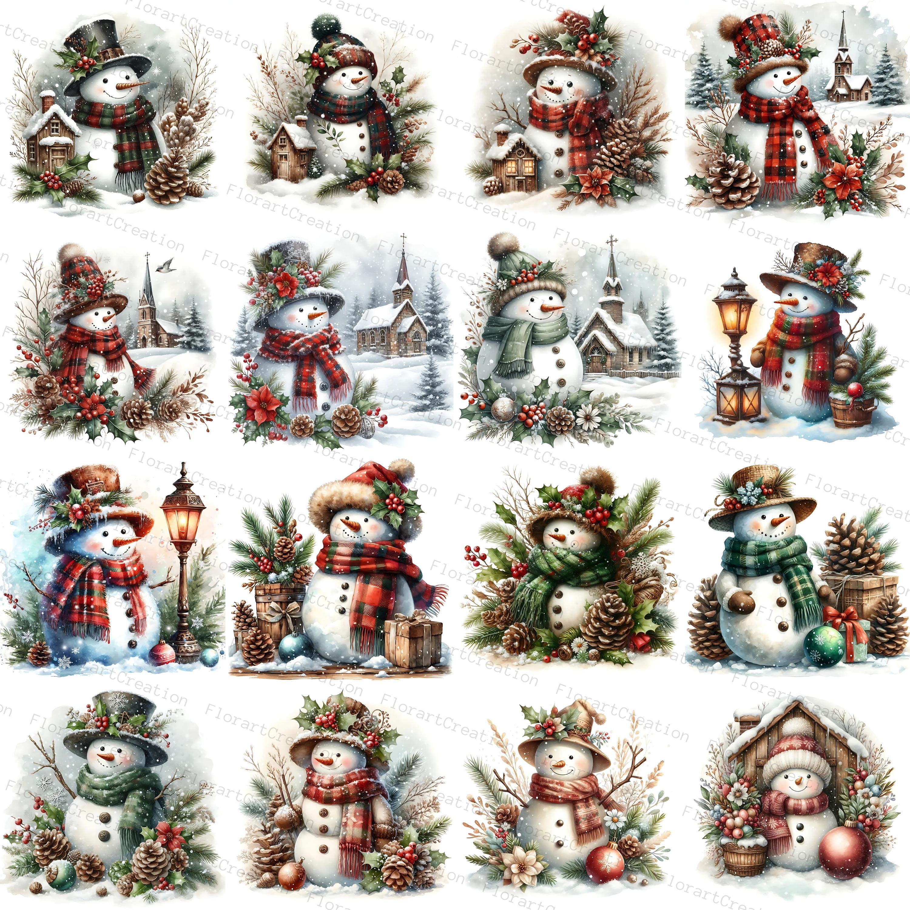 Vintage Watercolor Snowman Clipart: Christmas Holiday Graphics (JPG ...