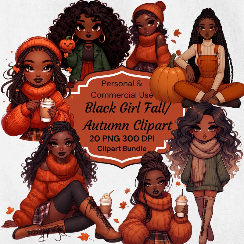 Black Girl Fall Clipart - Etsy